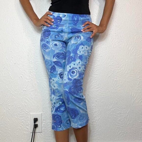 Pants & Jumpsuits | Y2k Blue Floral Print Capris | Poshmark